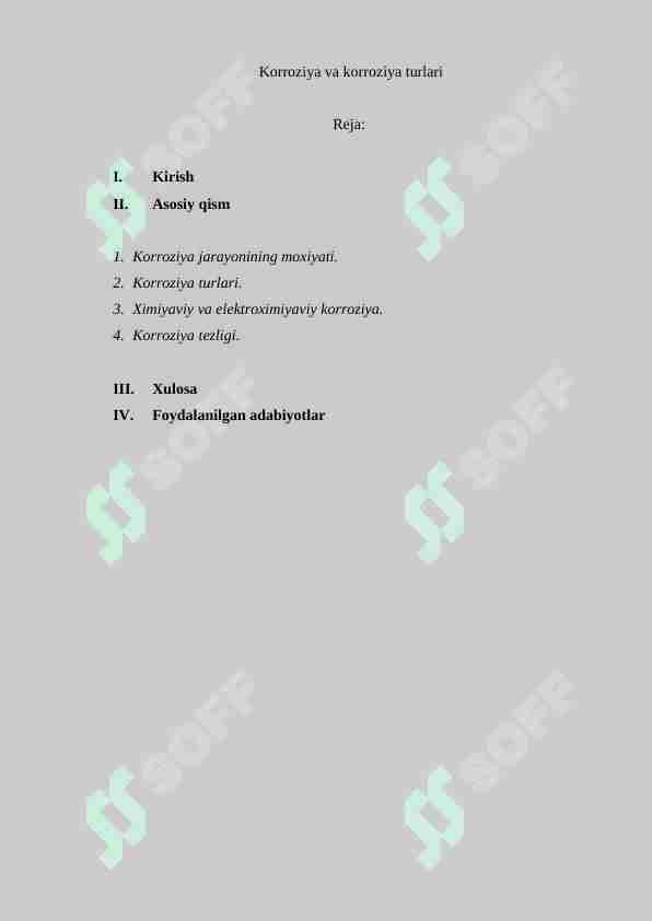 Korroziya va korroziya turlari