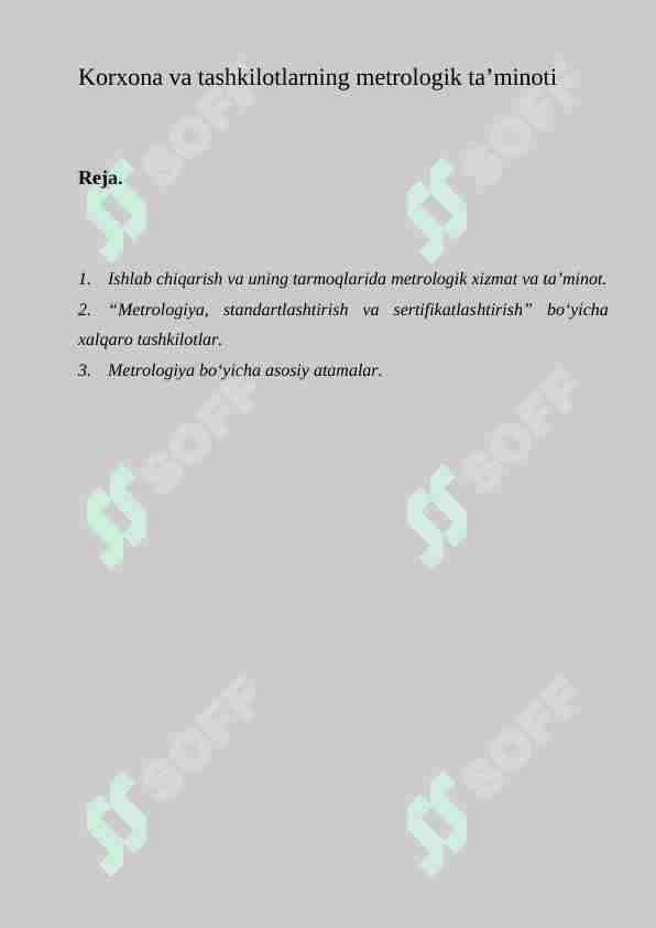 Korxona va tashkilotlarning metrologik ta’minot