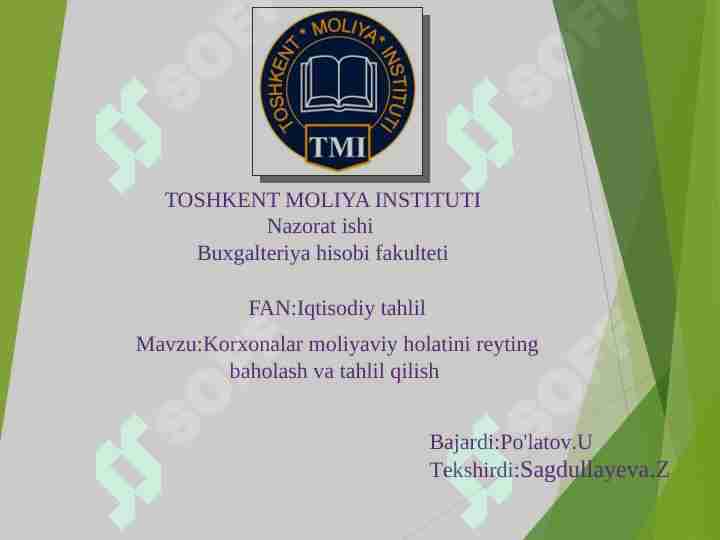 Korxonalar moliyaviy holatini reyting baholash va tahlil qilish