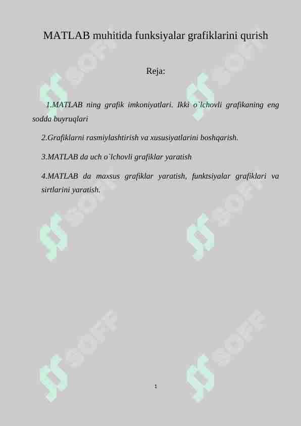 MATLAB muhitida funksiyalar grafiklarini qurish