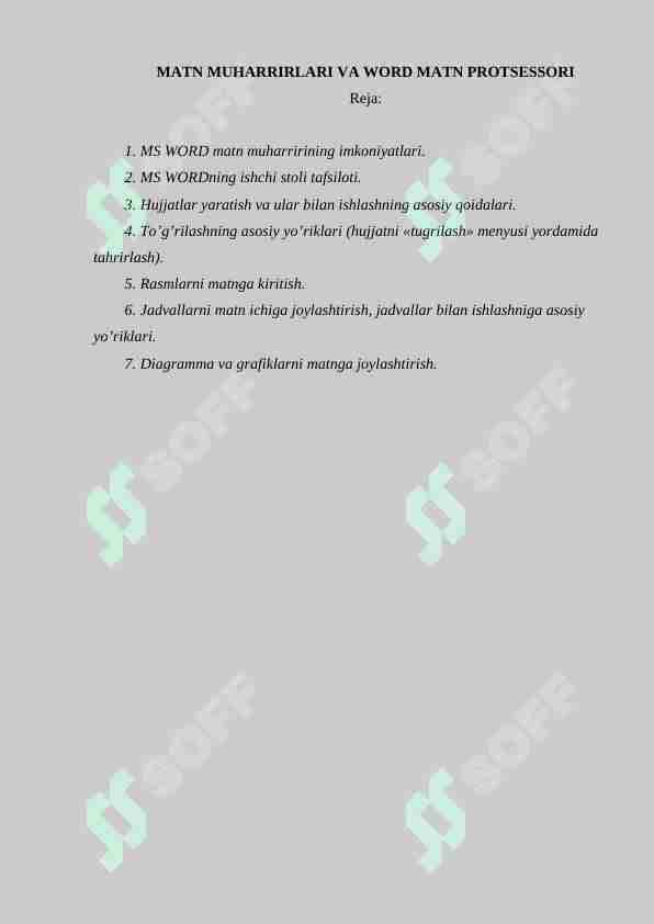 MATN MUHARRIRLARI VA WORD MATN PROTSESSORI