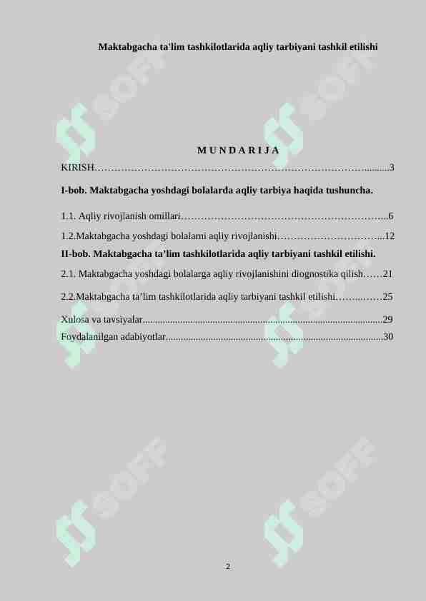 Maktabgacha ta'lim tashkilotlarida aqliy tarbiyani tashkil etilishi