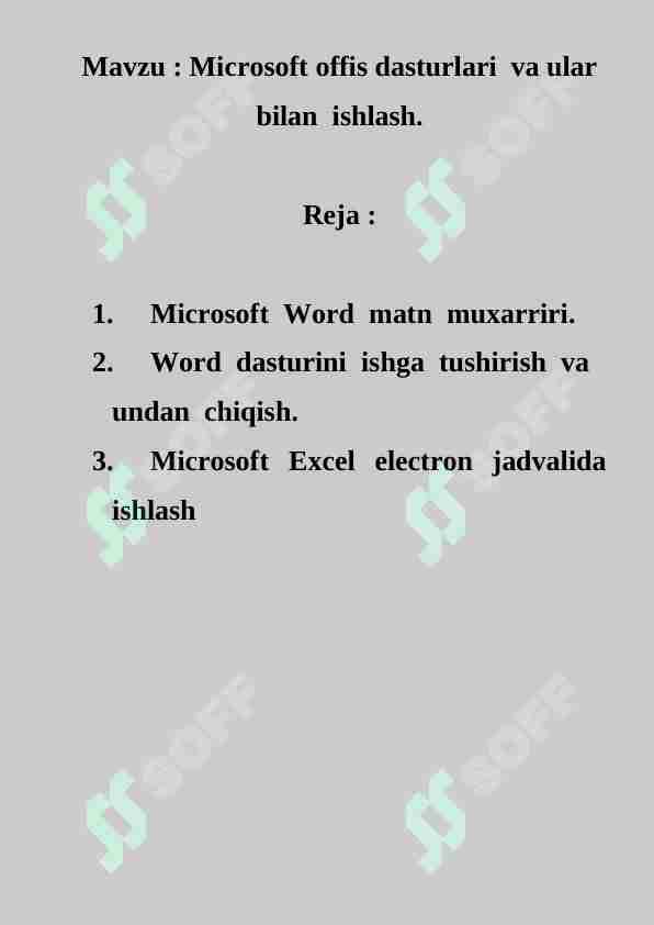 Microsoft offis dasturi bilan ishlash.