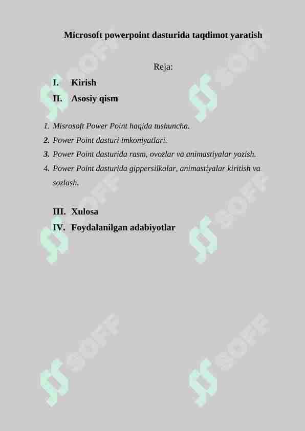 Microsoft powerpoint dasturida taqdimot yaratish