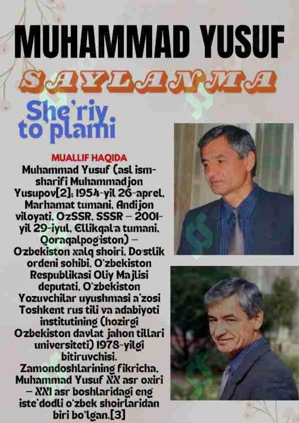 Muhammad Yusuf hayoti va ijodi haqida umumiy ma‘lumotlar jamlangan slayd