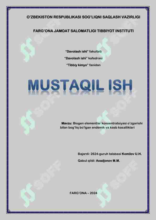 Biogen elementlar konsentratsiyasi o’zgarishi bilan bog’liq bo’lgan ...