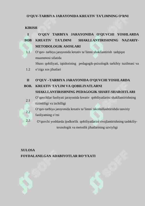 O‘QUV-TARBIYA JARAYONIDA KREATIV TA’LIMNING O‘RNI