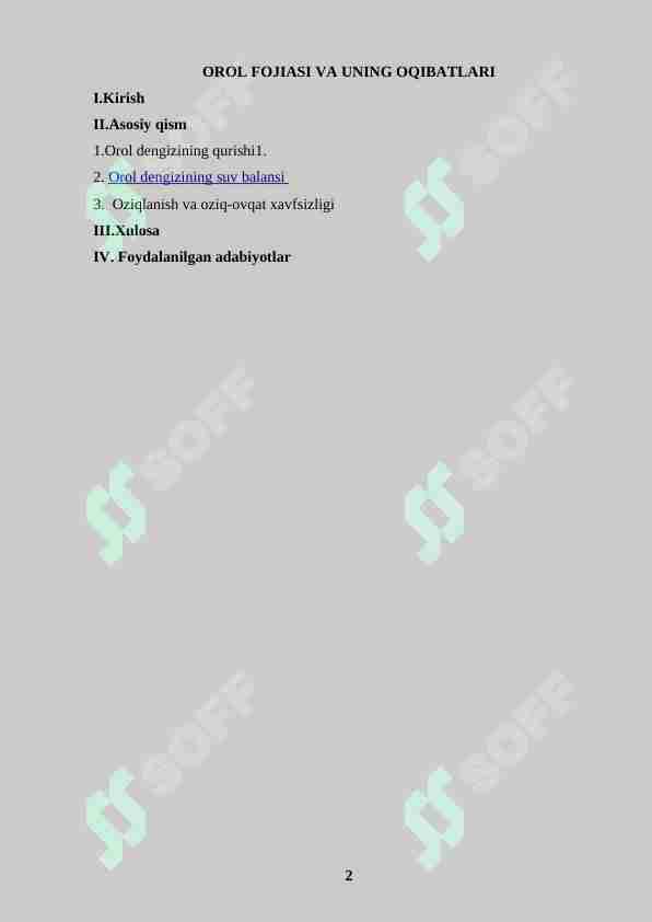 OROL FOJIASI VA UNING OQIBATLARI