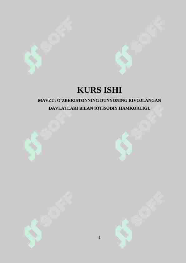 O'ZBEKISTONNING DUNYONING RIVOJLANGAN DAVLATLARI BILAN IQTISODIY HAMKORLIGI