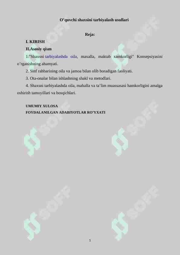 O’quvchi shaxsini tarbiyalash usullari