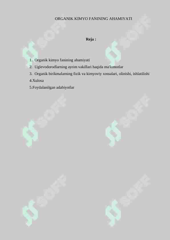 Organik kimyo fanining ahamiyati