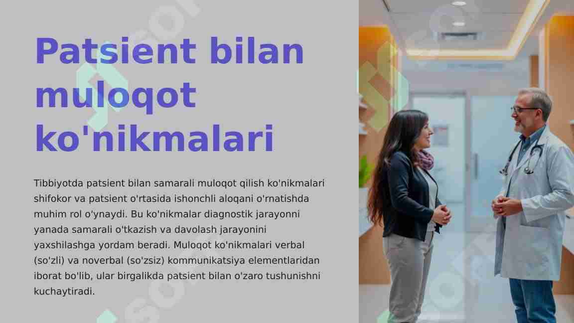 Patsient bilan muloqot ko'nikmalari. Patsient bilan noverbal, verbal ...