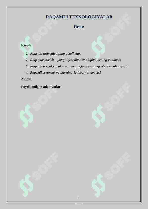 RAQAMLI TEXNOLOGIYALAR