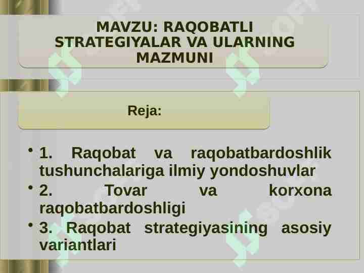 RAQOBATLI STRATEGIYALAR VA ULARNING MAZMUNI