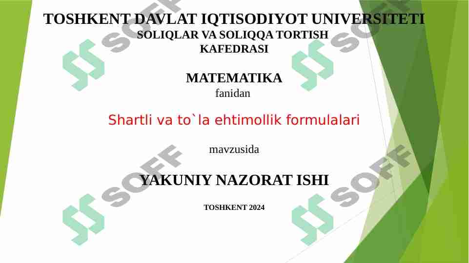 Shartli va to`la ehtimollik formulalari