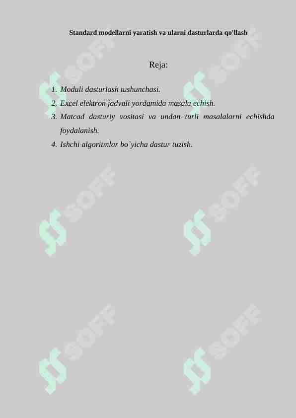 Standard modellarni yaratish va ularni dasturlarda qo'llash