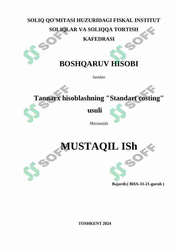 Tannarx hisoblashning "Standart costing" usuli