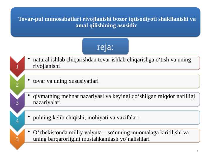 Tovar-pul munosabatlari rivojlanishi bozor iqtisodiyoti shakllanishi va ...