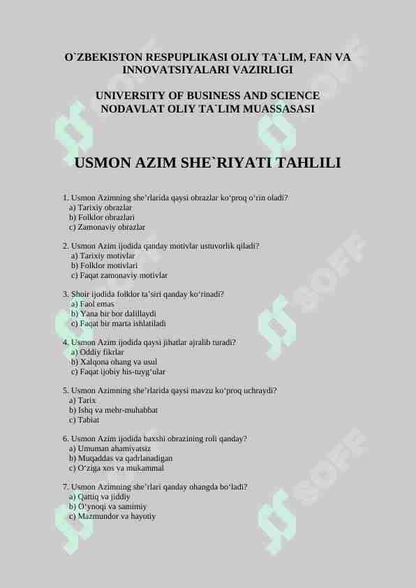 USMON AZIM SHE`RIYATI TAHLILI