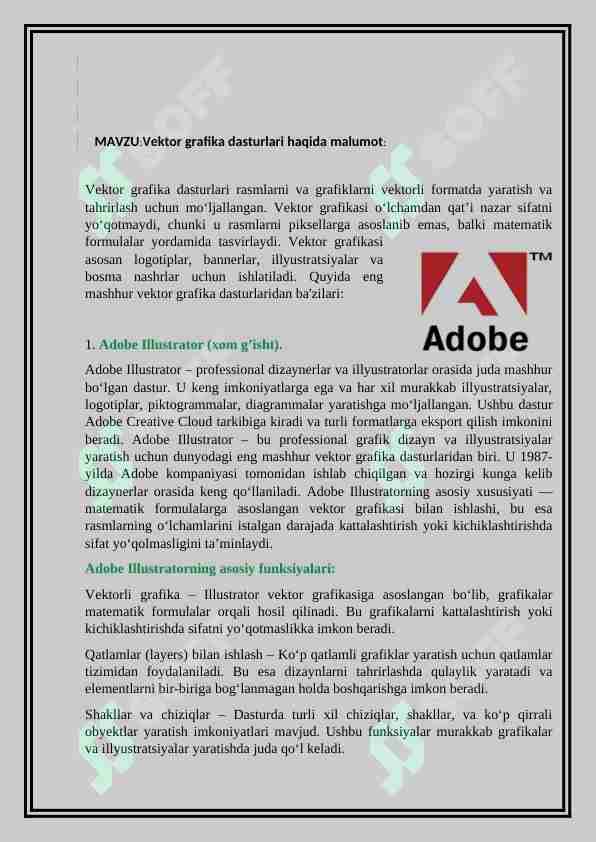 Vektor grafika dasturlari haqida malumot: