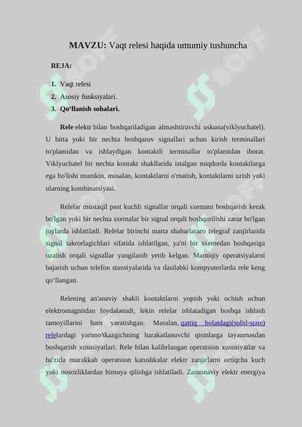 Vaqt relesi haqida umumiy tushuncha