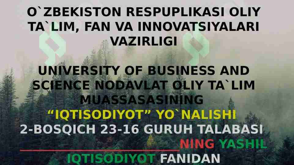 YASHIL ISH O`RINLARI