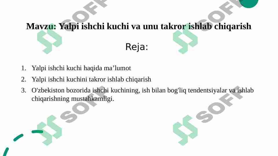 Yalpi ishchi kuchi va unu takror ishlab chiqarish.