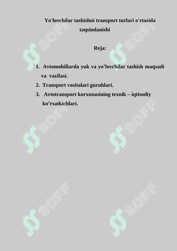 Yo'lovchilar tashishni transport turlari o'rtasida taqsimlanishi