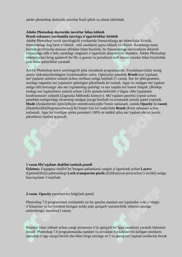 adobe photoshop dasturida tasvirlar hosil qilish va ularni tahrirlash