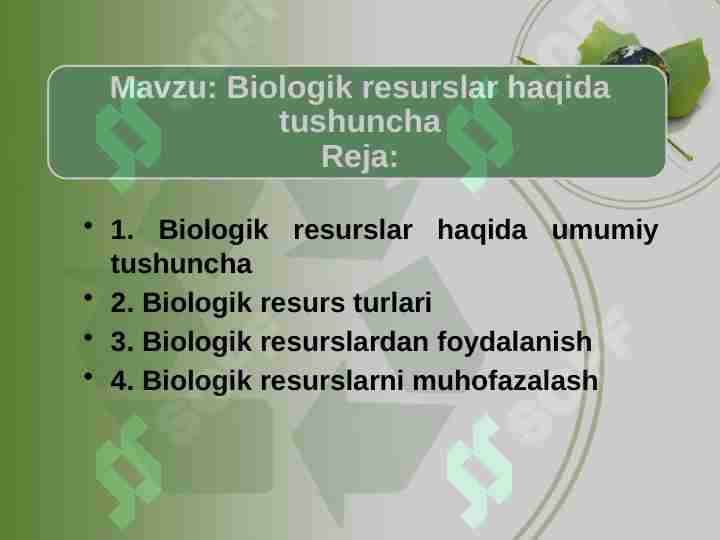 Biologik resurslar haqida tushuncha