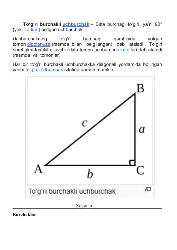 matematika To`g`ri uchburchak va uning turlari