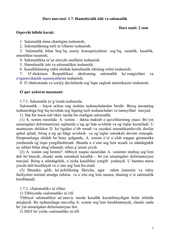 Salomatlik va Hamshiralik ishi