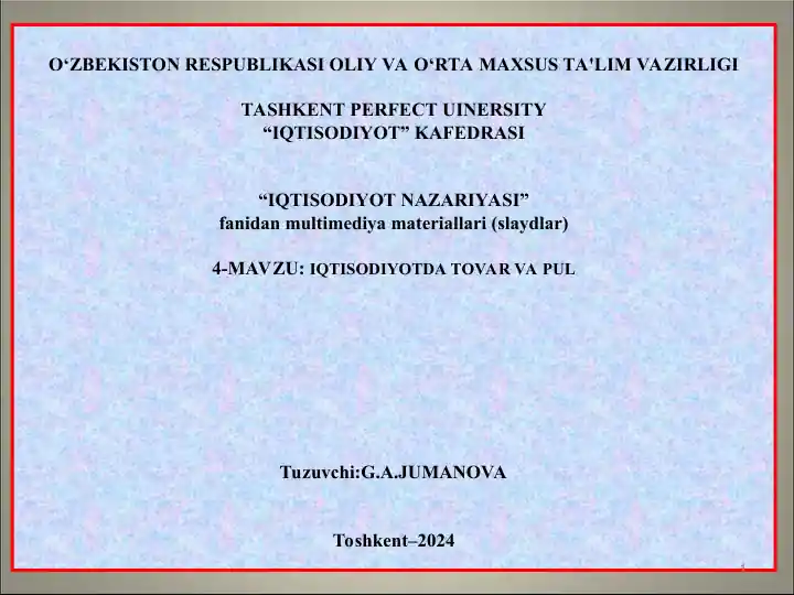 IQTISODIYOTDA TOVAR VA PUL slaydlari