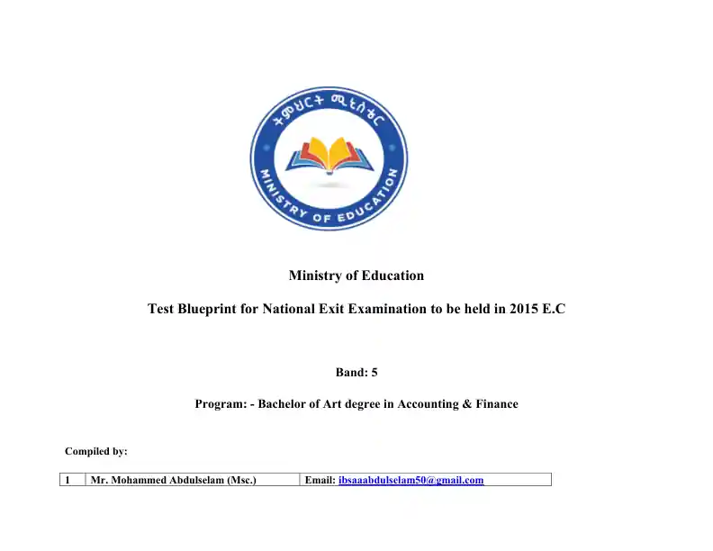 National Exit Examination Test Blueprint for Bachelor of Art degree in ...
