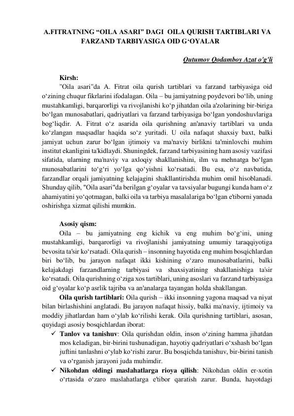 A.FITRATNING “OILA ASARI” DAGI OILA QURISH TARTIBLARI VA FARZAND ...