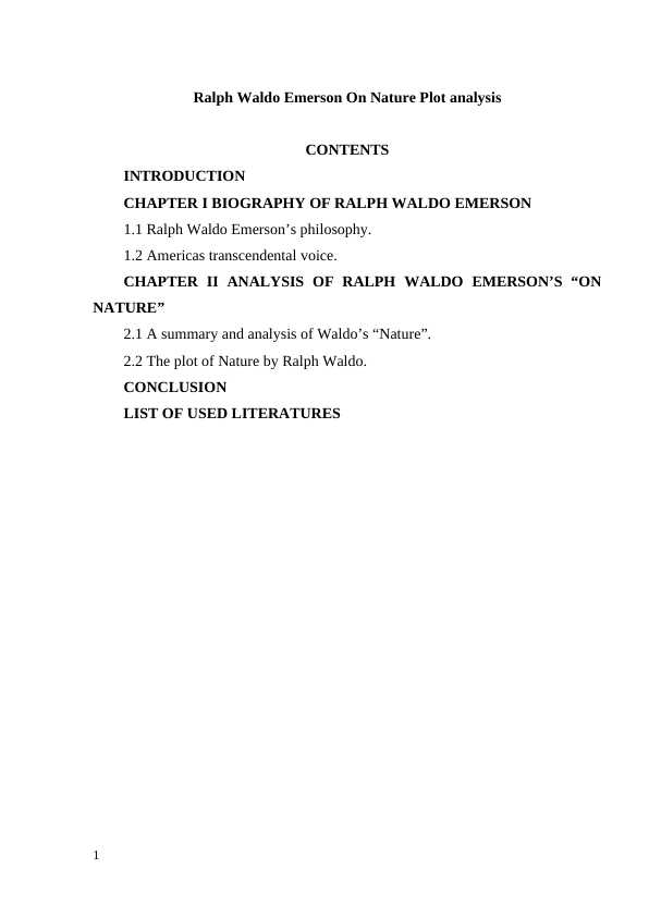 Ralph Waldo Emerson On Nature Plot analysis