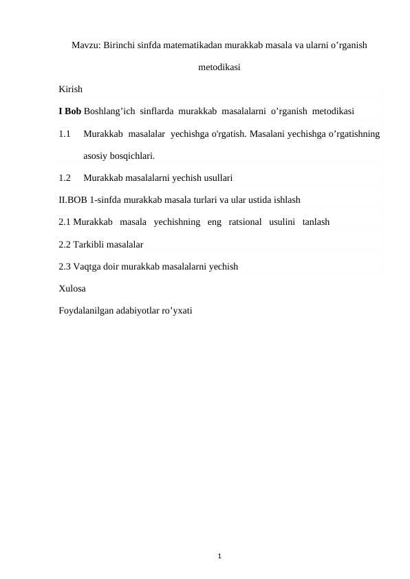 Birinchi sinfda matematikadan murakkab masala va ularni o’rganish