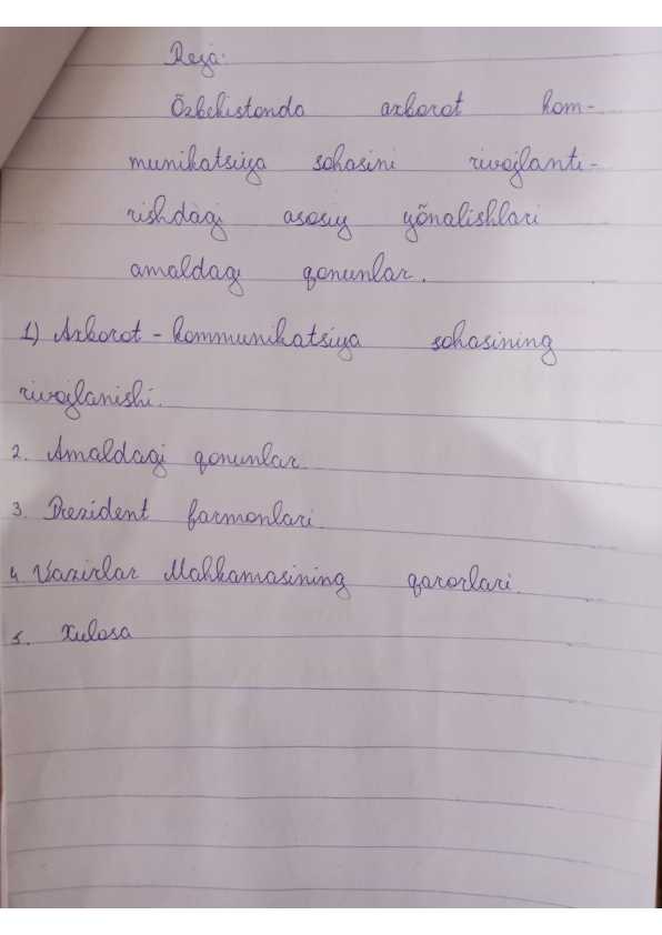 Oʻzbekistonda axborot komunikatsiya sohasini rivojlantirishdagi asosiy ...