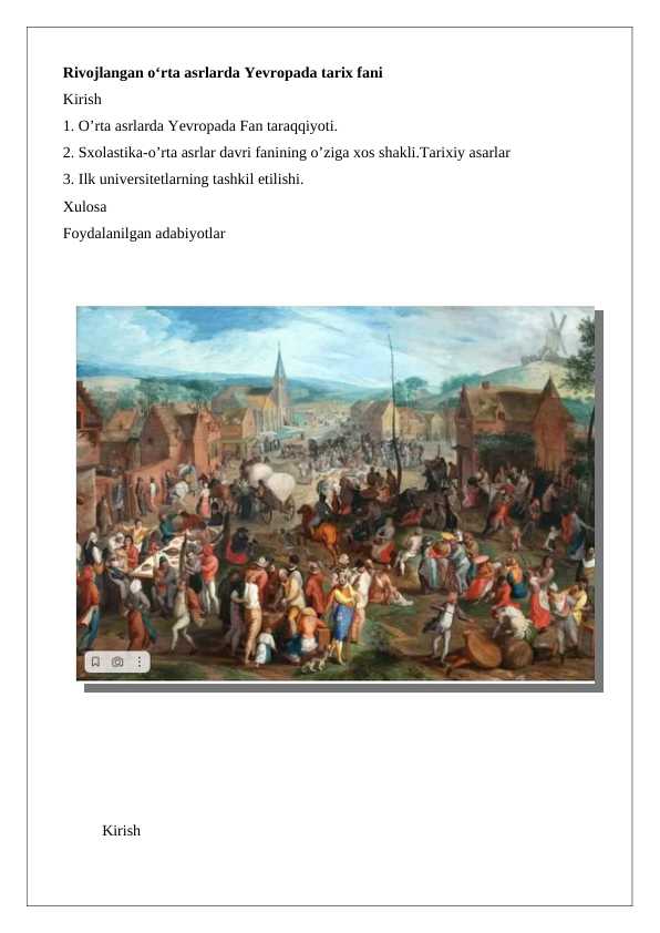 Rivojlangan o‘rta asrlarda Yevropada tarix fani