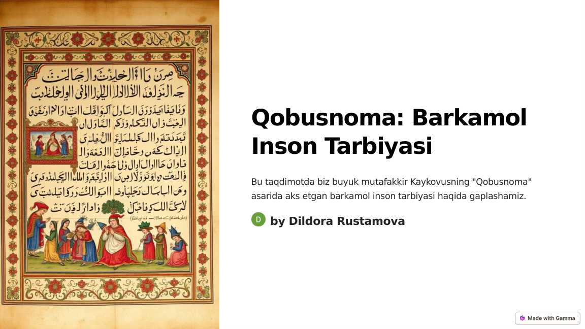 Qobusnoma: Barkamol Inson Tarbiyasi
