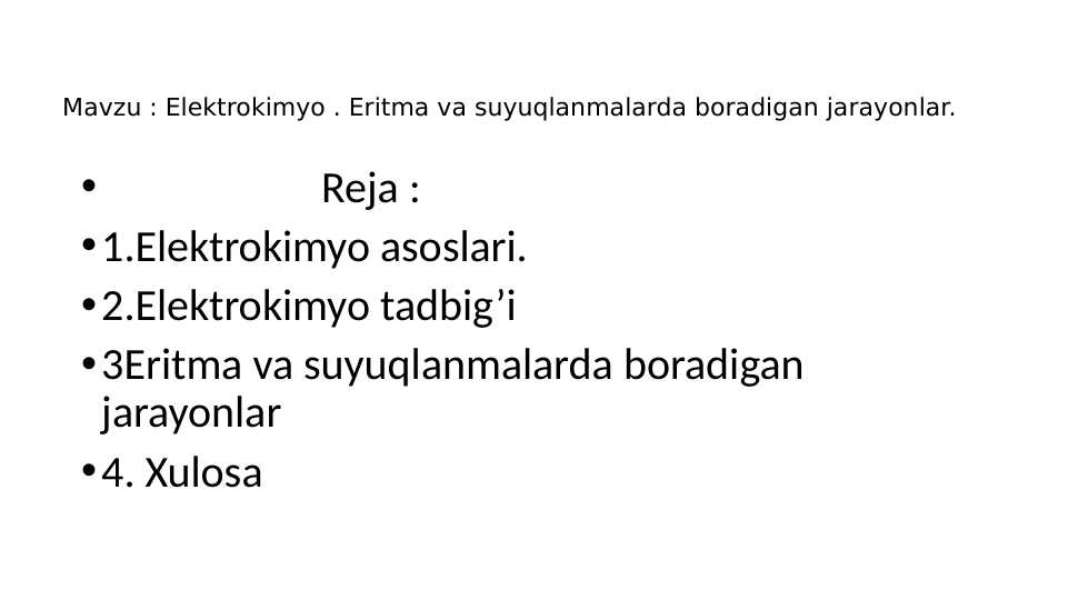 Elektrokimyo . Eritma va suyuqlanmalarda boradigan jarayonlar