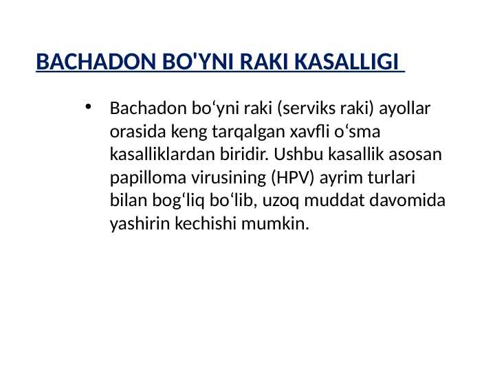 Bachadon bo'yni raki kasalligi