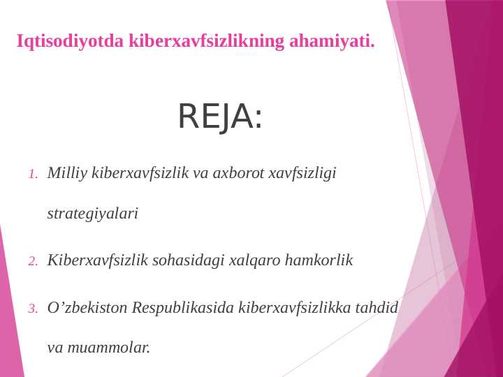 Iqtisodiyotda kiberxavfsizlikning ahamiyati.