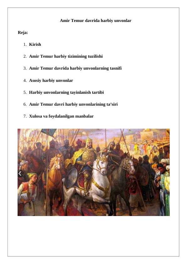 Amir Temur davrida harbiy unvonlar 25