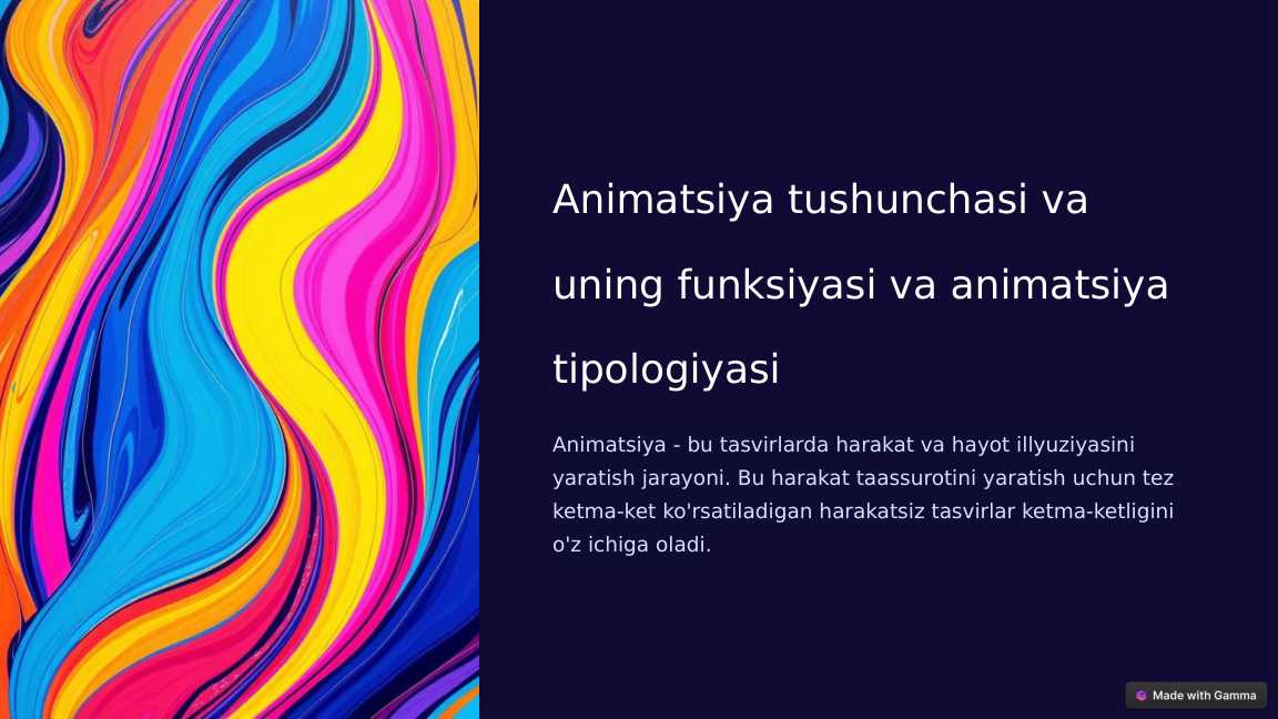 Animatsiya tushunchasi va uning funksiyasi va animatsiya tipologiyasi