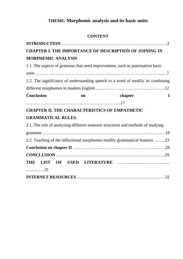 Morphemic analysis and its basic units