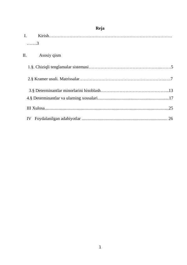 Determinantlar va ularning asosiy xossalari