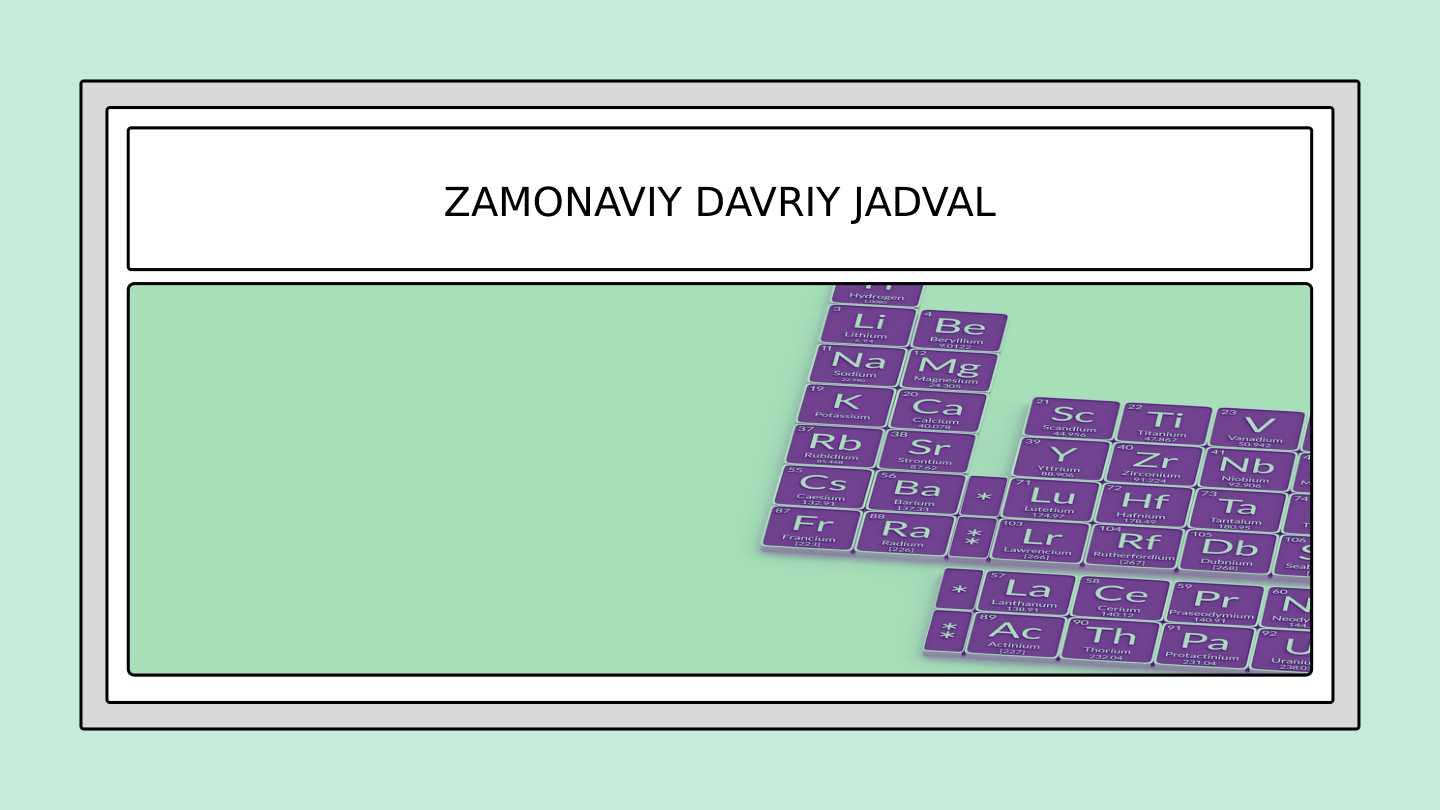 ZAMONAVIY DAVRIY JADVAL VITORINASI