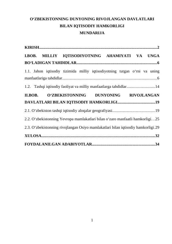 O‘ZBEKISTONNING DUNYONING RIVOJLANGAN DAVLATLARI BILAN IQTISODIY HAMKORLIGI