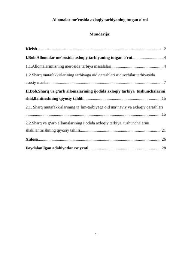 Allomalar me'rosida axloqiy tarbiyaning tutgan o'rni